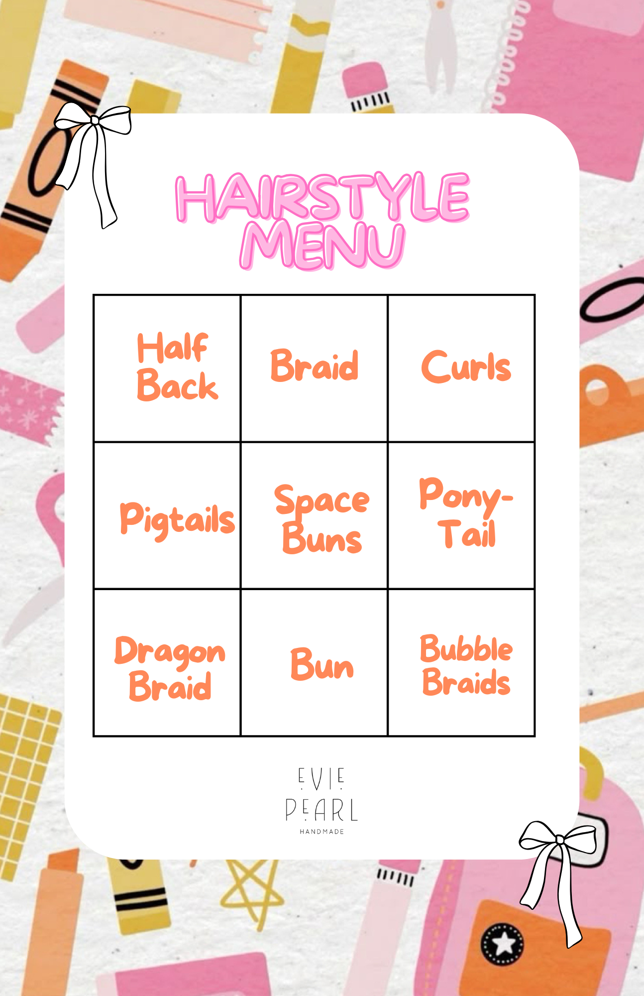 Free Printable Back-to-School Hairstyle Menu for Girls – Evie Pearl ...